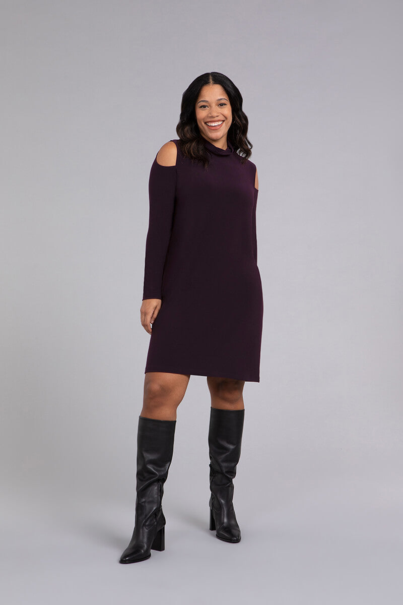 Turtle Neck Cutout Shoulder Dress | Currant | Sympli US