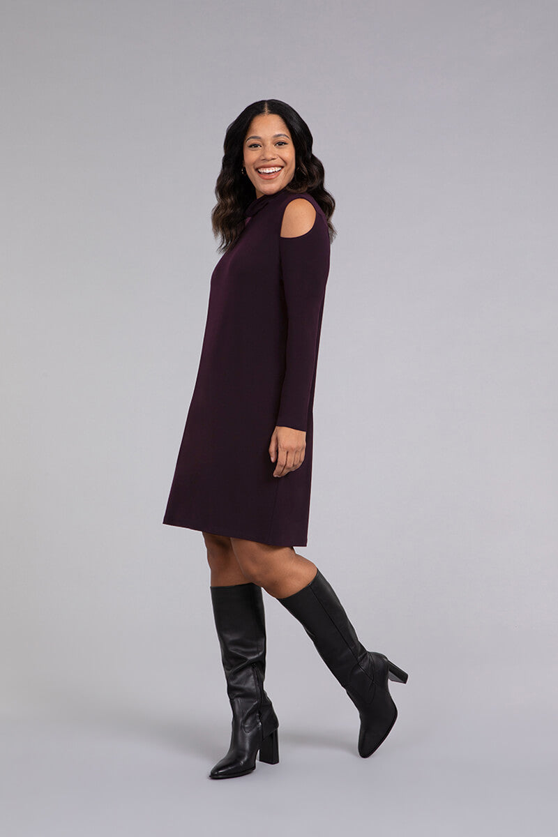 Turtle Neck Cutout Shoulder Dress | Currant | Sympli US