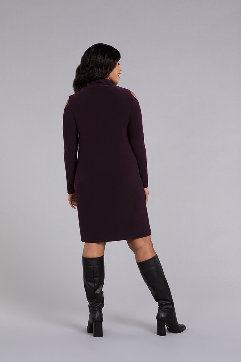 Turtle Neck Cutout Shoulder Dress | Currant | Sympli US